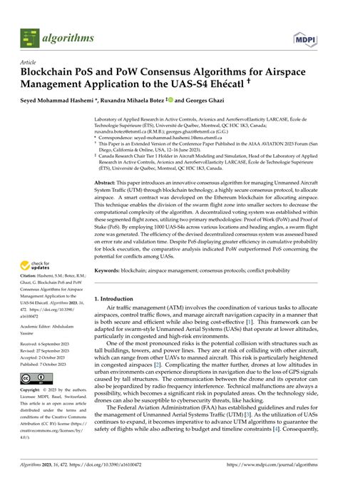 (PDF) Blockchain PoS and PoW Consensus Algorithms for Airspace Management Application to the UAS ...