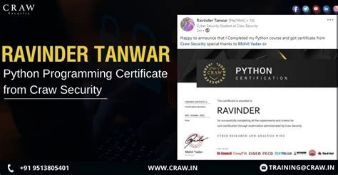 Ravinder Tanwar Celebrates Completion Of Python Certification Course At