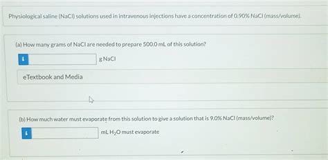 Solved Physiological Saline Nacl Solutions Used In Intravenous