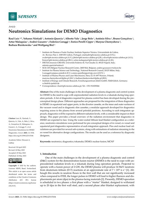 pdf neutronics simulations for demo diagnostics