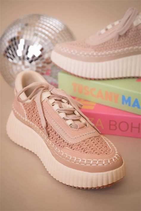 Nude Pink Knit Sneakers Womens Trendy Platform Sneakers Dulce Knit