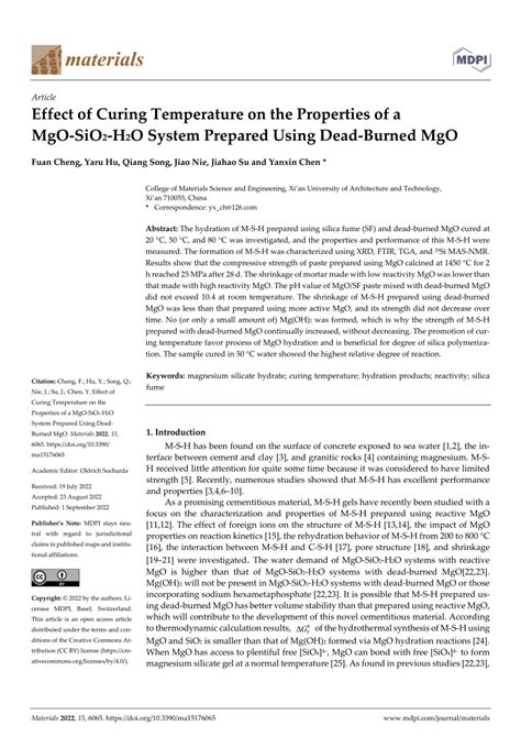 Pdf Effect Of Curing Temperature On The Properties Of A Mgo Sio2 H2o