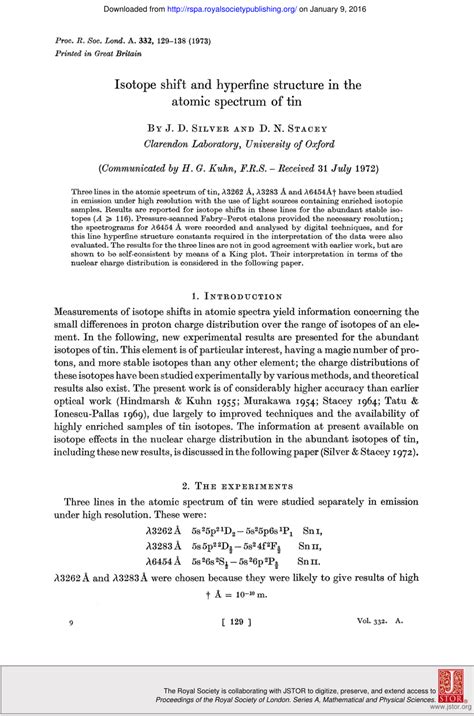 Pdf Isotope Shift And Hyperfine Structure In The Atomic Spectrum Of Tin