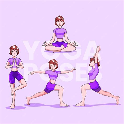 서서 하는 요가 자세와 앉아서 하는 요가 자세 프리미엄 벡터