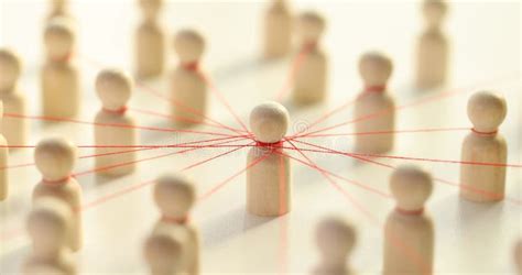 Wooden Figures Connected By Red Threads Into Network Stock Footage