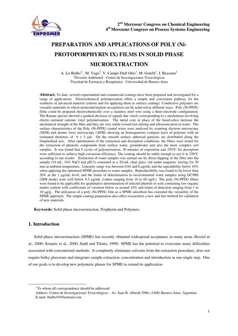 Pdf Preparation And Applications Of Poly Ni Protoporphyrin Ix Films In Solid Phase