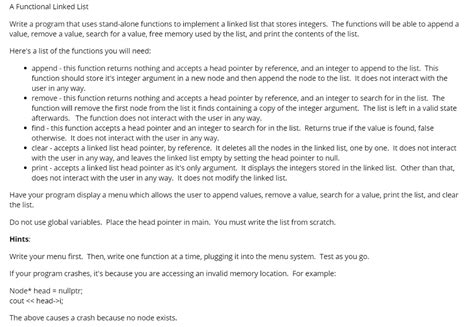 Solved A Functional Linked List Write A Program That Uses Chegg Com