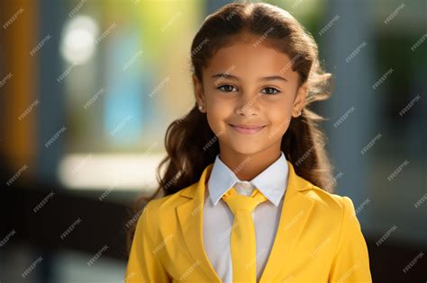 Premium Ai Image A Young Girl Wearing A Yellow Suit And Tie