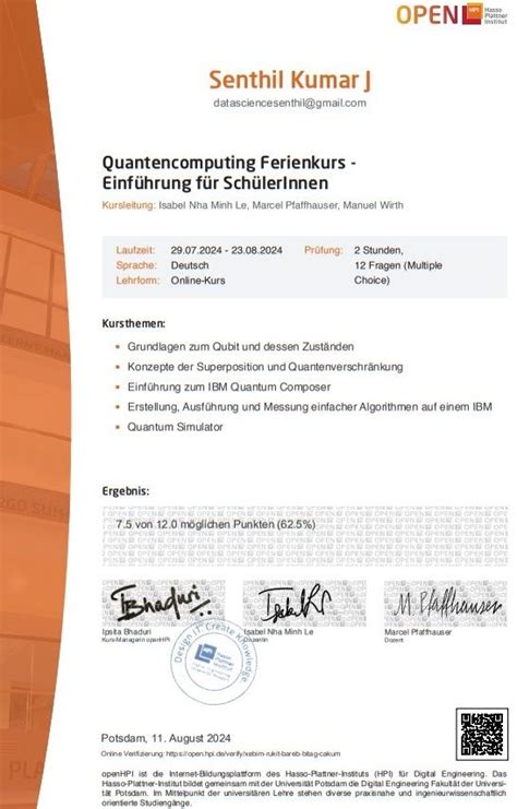 Senthil Kumar J On Linkedin Openhpi Ibm Quantum Kitcbe