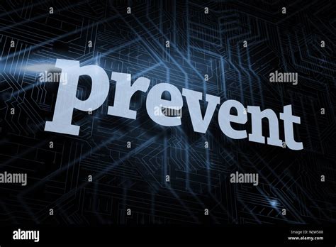 the word prevent against futuristic black and blue background stock