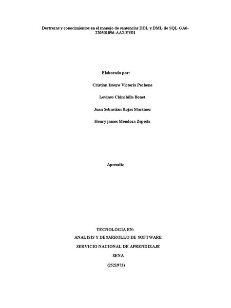 Sql Manejo De Ddl Y Dml Para Sena Pdf