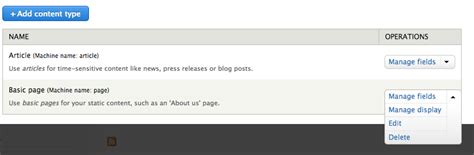 Make Manage Fields The Default Dropbutton Operation For Content Types Drupal Org