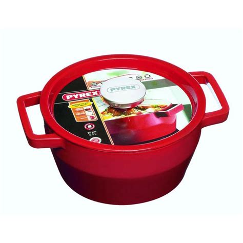 Oala Rotunda Cu Capac Pyrex Slowcook Fonta Emailata Rosu 2 5 L