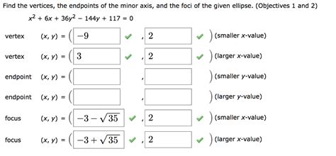 Solved Find The Vertices The Endpoints Of The Minor Axis Chegg Com