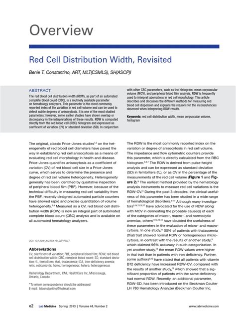 Red Cell Distribution Width Pdf Anemia Coefficient Of Variation