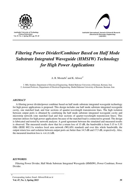 Pdf Filtering Power Dividercombiner Based On Half Mode Substrate Integrated Waveguide Hmsiw
