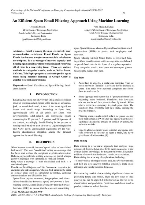 Pdf An Efficient Spam Email Filtering Approach Using Machine Learning