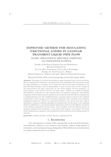 pdf improved method for simulating frictional losses in laminar
