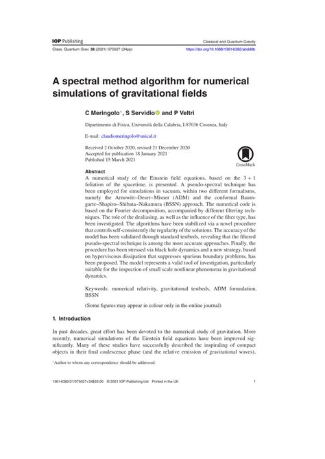 A Spectral Method Algorithm For Numerical Simulations Of Gravitational Fields Request Pdf