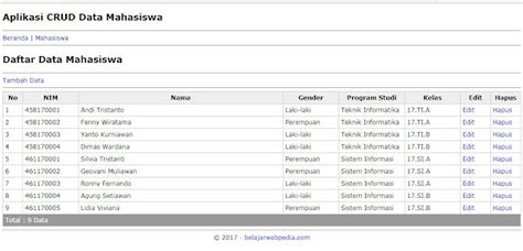 Membuat Crud Data Mahasiswa Dengan Php Dan Mysql Belajar Webpedia