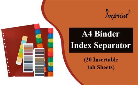 IMPRINT A4 Binder Index Separator 20 Insertable Tab Sheets Separators For Box Files Lever