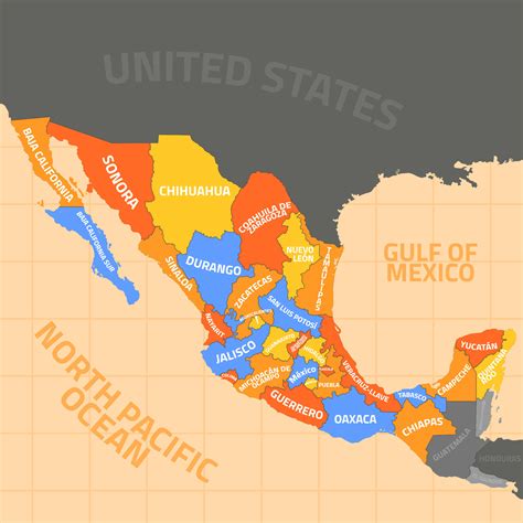 Mexico Map With Region Borders 19986598 Vector Art At Vecteezy