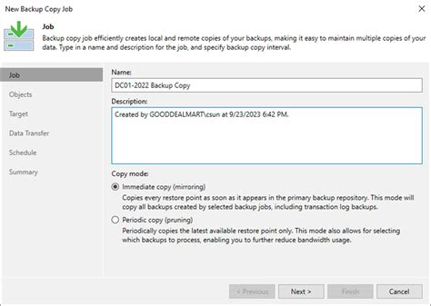 how to create a backup copy job with immediate copy from the backup job