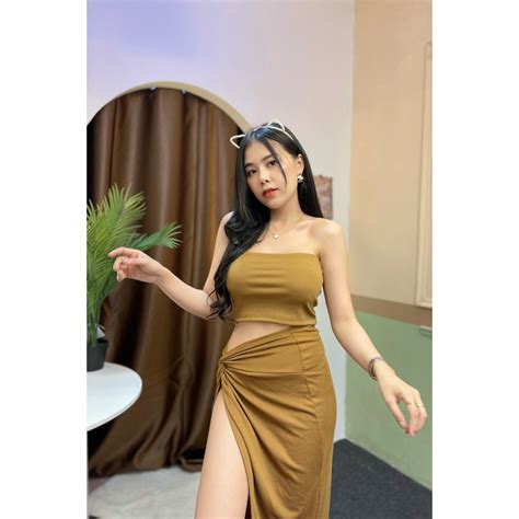 Prp X Spn Strapless Top Side Skirt Very Sexy Pipo Model Shopee