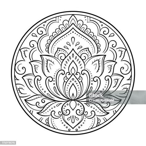 헤나 드로잉과 문신을위한 연꽃 멘디 꽃 패턴 동양 인도 스타일의 장식 낙서 장식 개요 손 그리기 벡터 그림입니다 0명에 대한 스톡 벡터 아트 및 기타 이미지 Istock