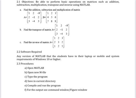 Solved Objectives Be Able To Perform Basic Operations Chegg