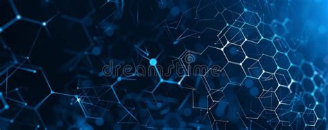 Abstract Hexagonal Network Structure With Glowing Nodes In A Dark Blue