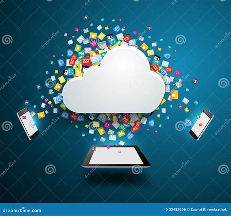 vector cloud computing concept with colorful application icon stock