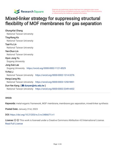 Pdf Mixed Linker Strategy For Suppressing Structural Flexibility Of Mof Membranes For Gas