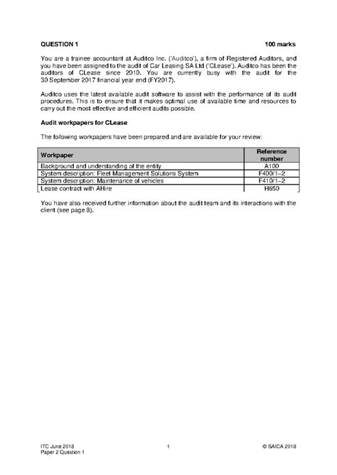 ITC June 2018 Paper 2 Question 1 Eng CLease ITC June 201 8 1 SAICA 201 8 QUESTION 1 100