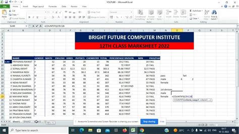 Countfis Forumula Use In Exceladvance Excel Class 6v 7 Youtube