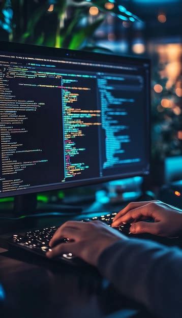 Software Developer Typing Code On A Computer In A Sleek Environment