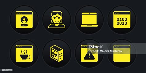Set Software Binary Code Computer Browser With Exclamation Mark Laptop Hacker Or Coder Window