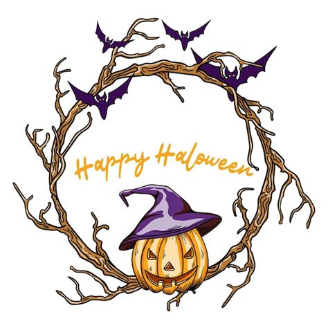 Joyeux Fond Dhalloween Citrouille Dans Un Chapeau De Sorcière Avec Un Design De Chauves Souris