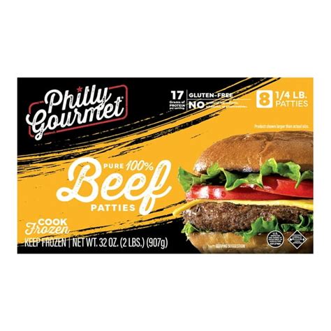 Philly Gourmet 100 Pure Beef Patties 8 Count 2 Lbs Frozen No