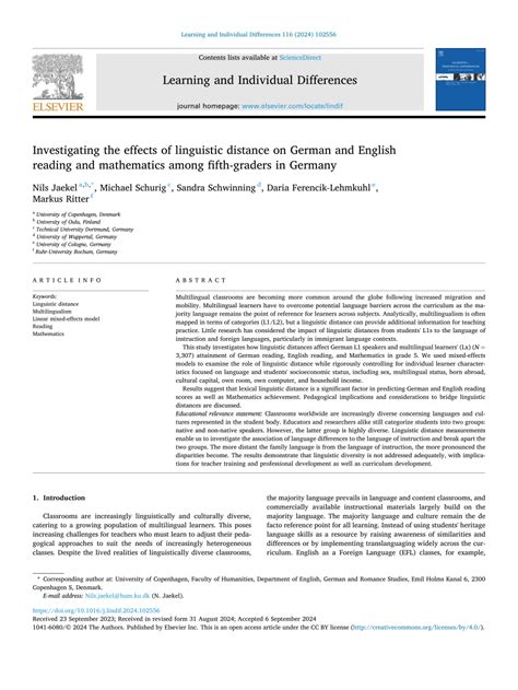 Pdf Investigating The Effects Of Linguistic Distance On German And English Reading And