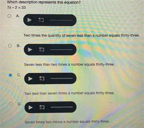 Solved Which Description Represents This Equation 7x 2 33 A 10 Two