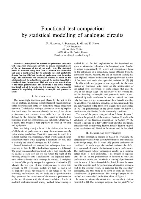 Pdf Functional Test Compaction By Statistical Modelling Of Analogue