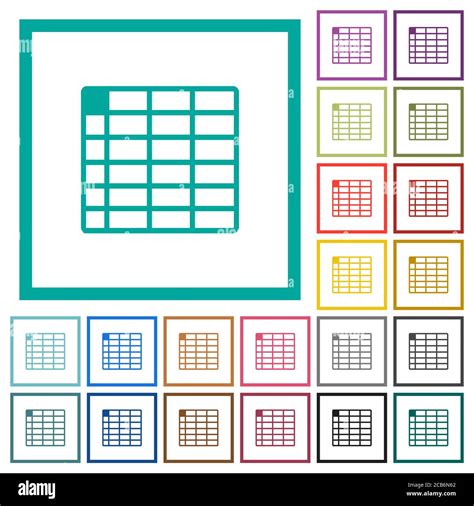 Spreadsheet Table Flat Color Icons With Quadrant Frames On White Background Stock Vector Image