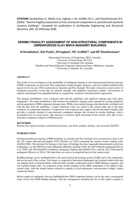PDF Seismic Fragility Assessment Of Non Structural Components In Unreinforced Clay Brick
