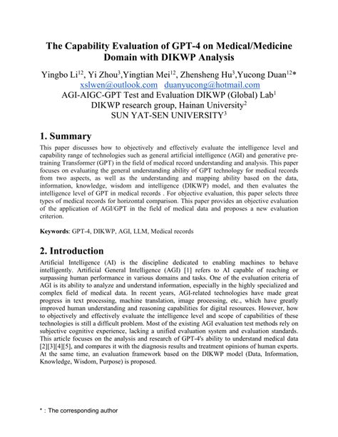 Pdf The Capability Evaluation Of Gpt 4 On Medicalmedicine Domain With Dikwp Analysis