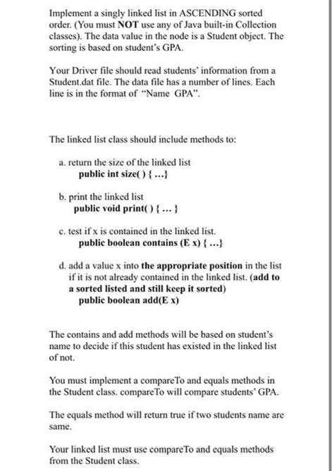 Solved Implement A Singly Linked List In Ascending Sorted