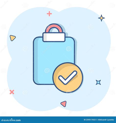 Document Checkbox Icon In Comic Style Test Cartoon Vector Illustration On White Isolated