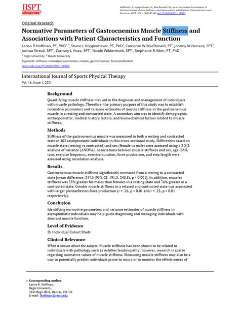 2021 Hoffman Normative Parameters Of Gastrocnemius Muscle Stiffness And Associations With