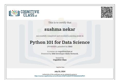 completed python 101 by cognitive class sushma nekar posted on the topic linkedin