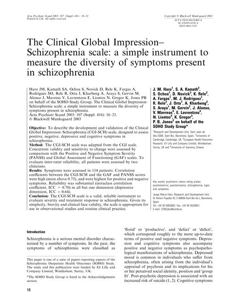 Pdf The Clinical Global Impression Schizophrenia Scale A Simple Instrument To Measure The